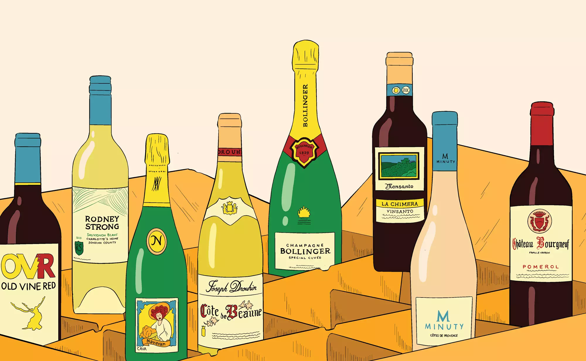 ilustracja przedstawiająca skrzynkę wina