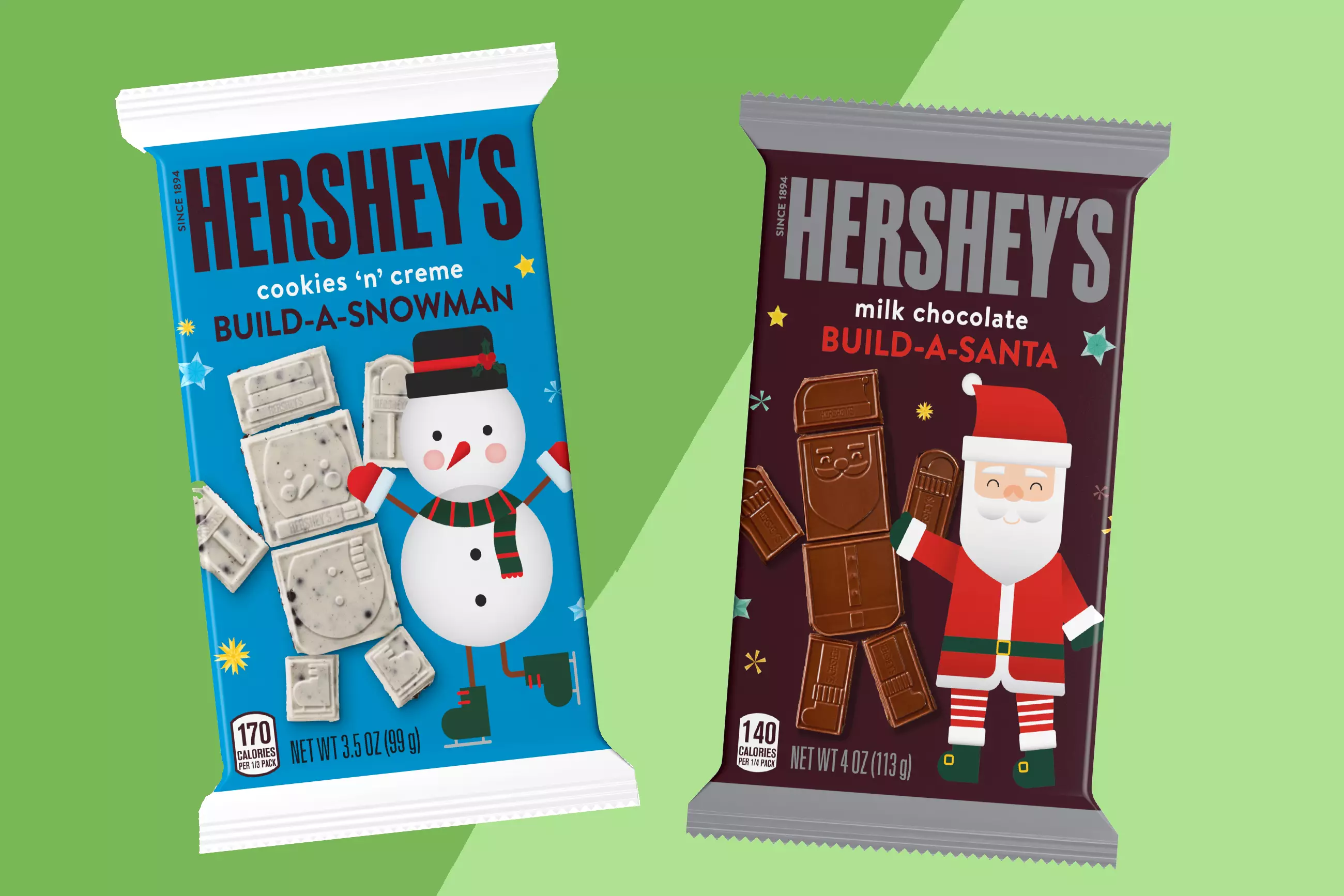 Hershey's Milk Chocolate Build-a-Santa en Hershey's Cookies 'N' Cream Build-a-Snowman