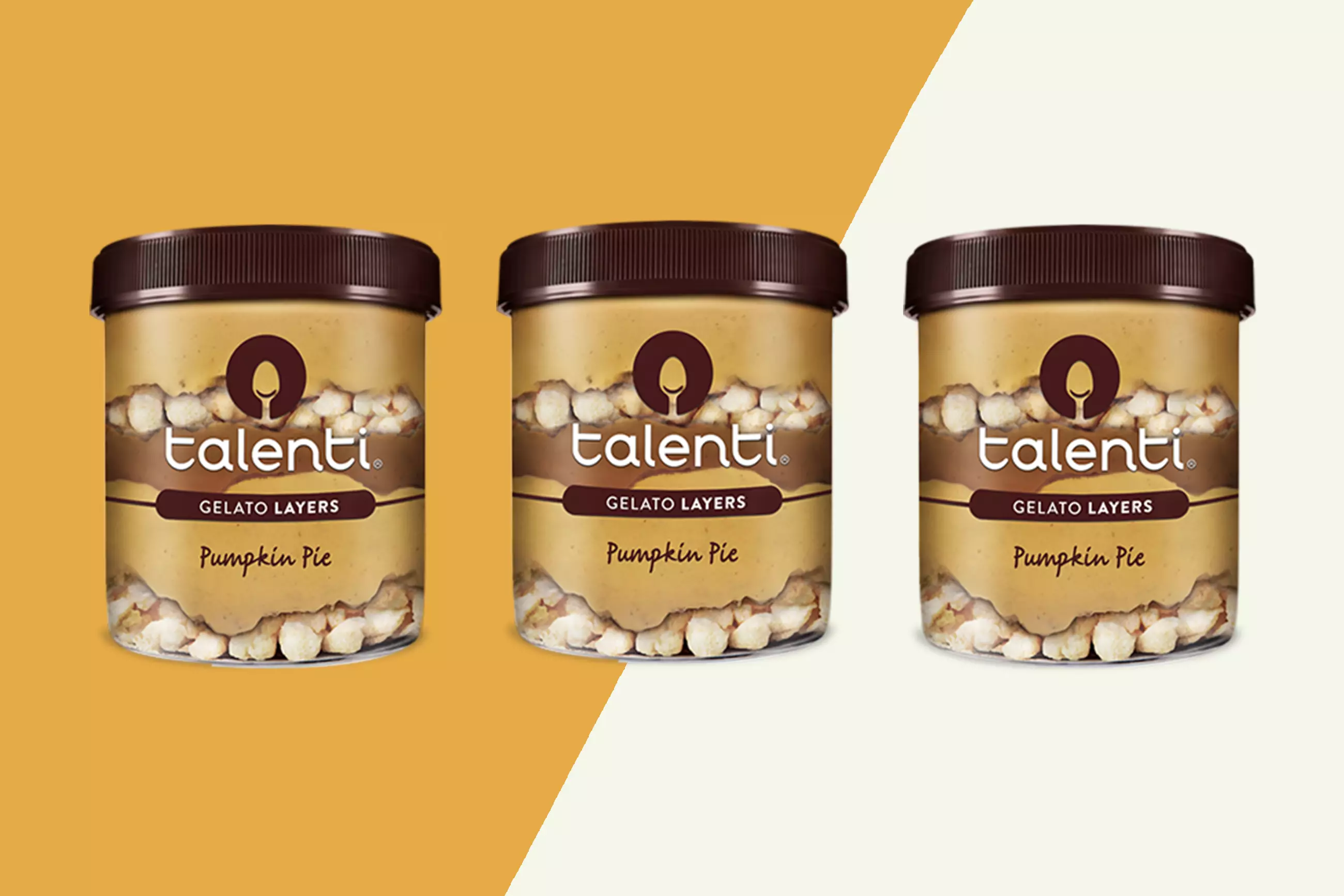 tři nádoby talenti dýňového koláče gelato