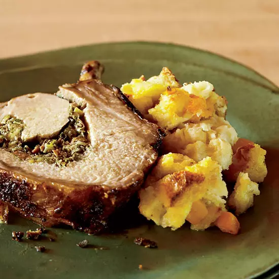 Roasted Rack of Pork with Sausage Stuffing