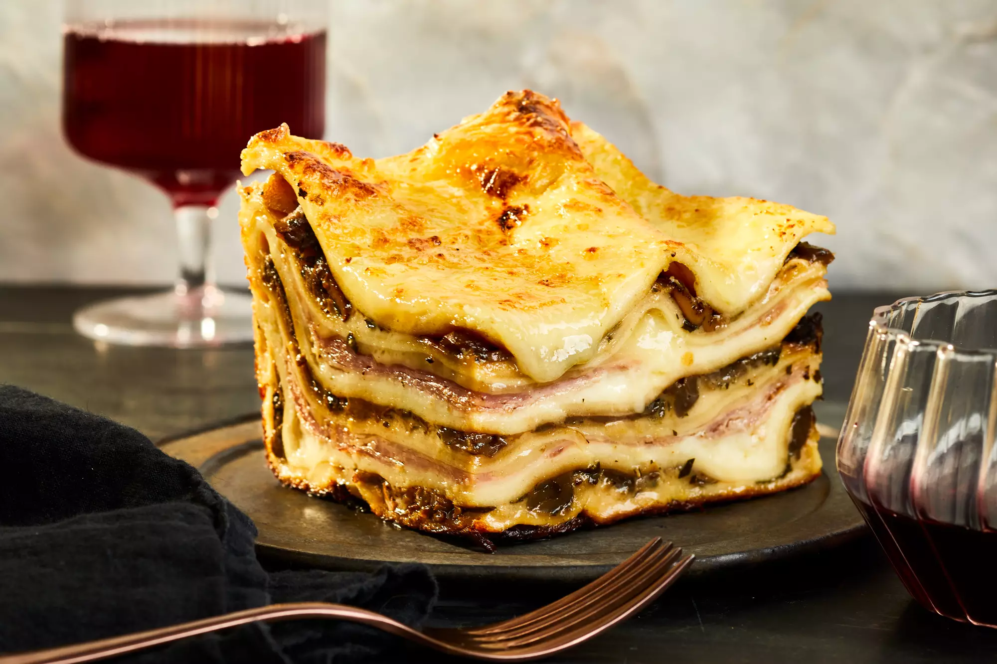 Lasagne aux Champignons Ragoût et Prosciutto Cotto