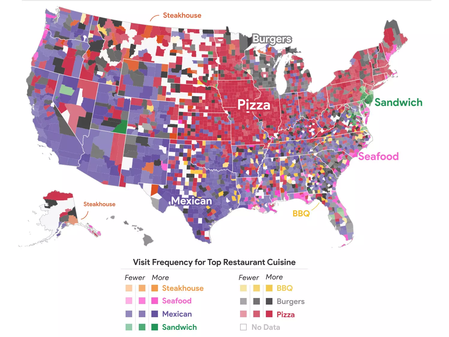 USA வரைபடம் புள்ளியியல் மற்றும் உணவு மூலதனங்கள்