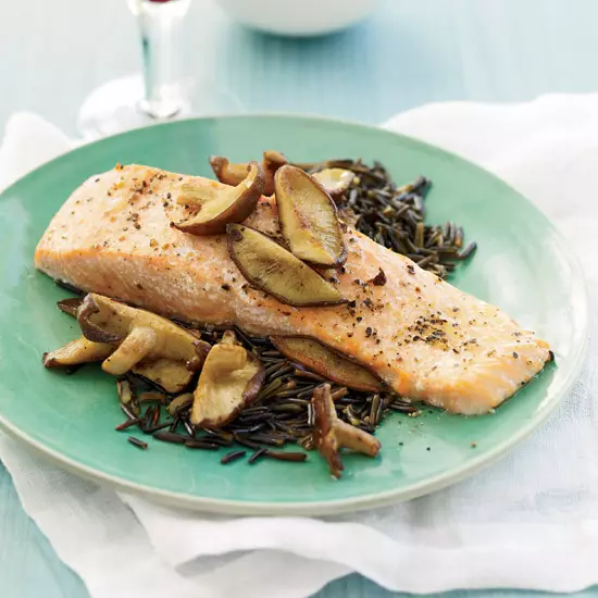 Zalm met Shiitake en Rode Wijnsaus