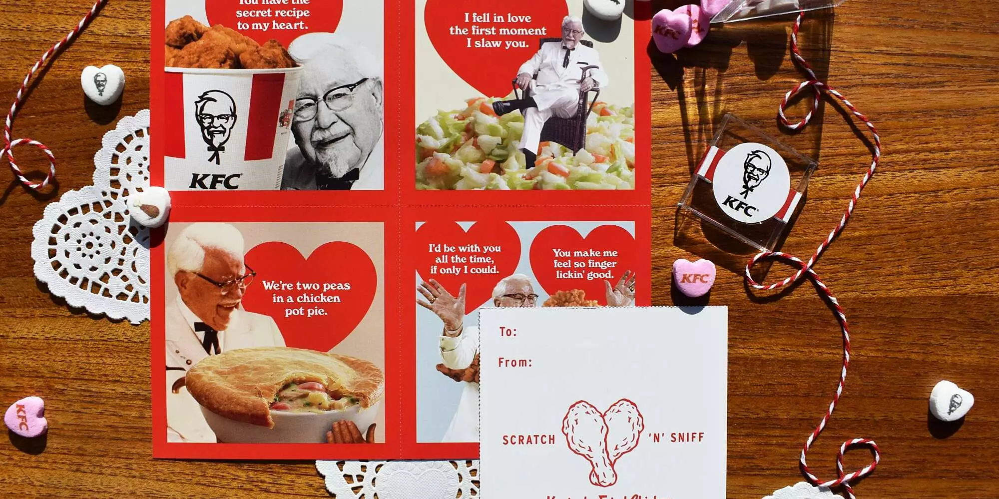 Scratch 'N' Sniff Valentines von KFC riechen nach gebratenem Hähnchen