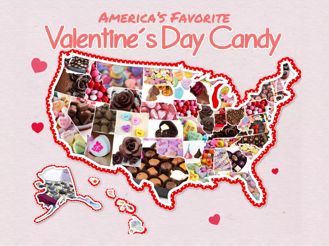 kat jeyografik nan USA sirèt jou Valentines