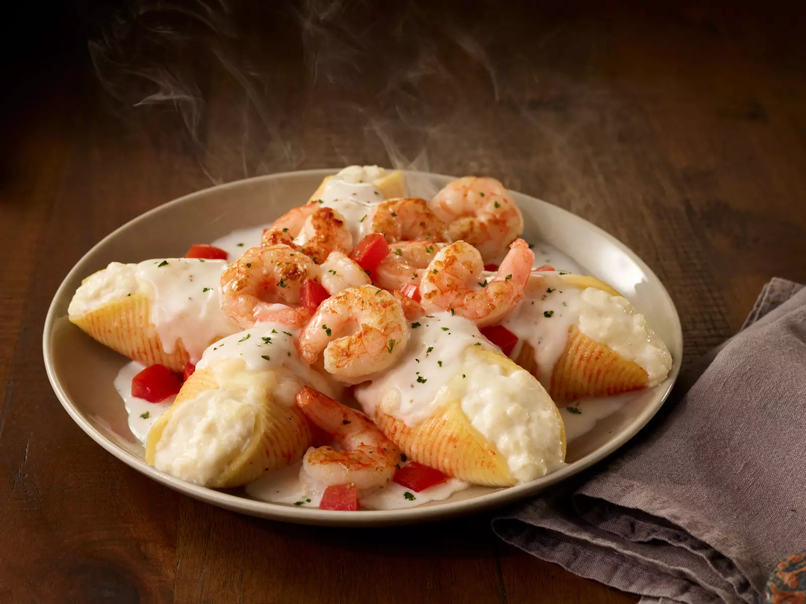 Olive Garden Ris gefëllt Muschelen mat Shrimp