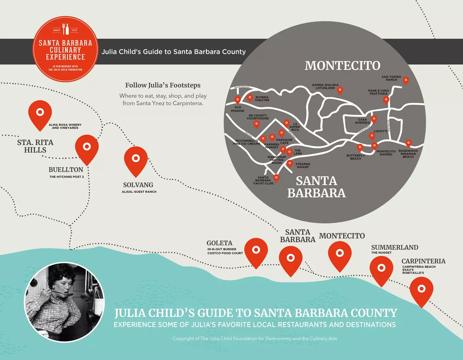 Mappa del percorso alimentare di Julia Child