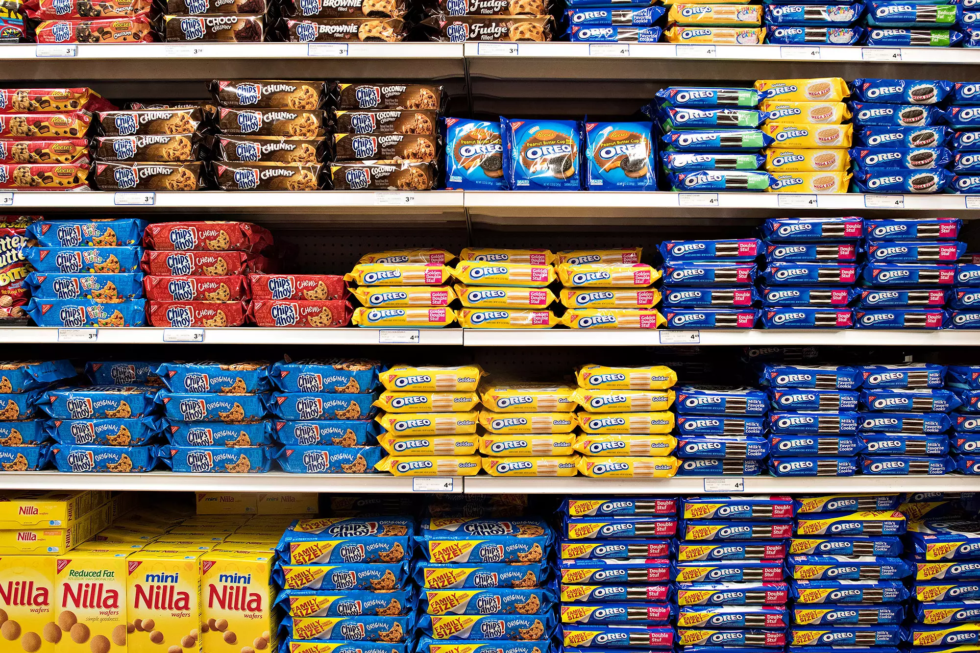 Produtos Nabisco nun andel dun supermercado