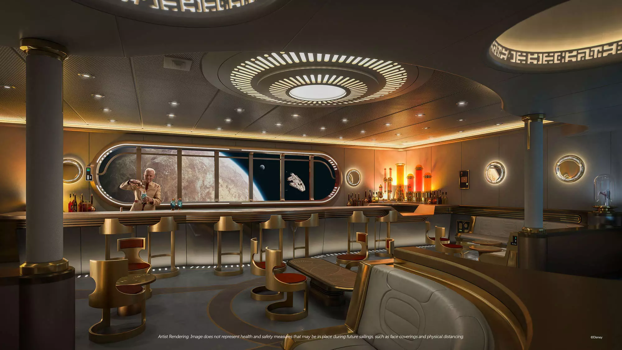 Disney Star Wars Hyperspace Bar interior rendering