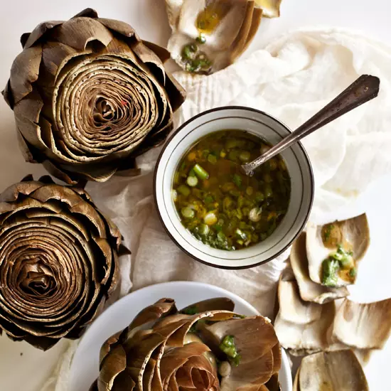 Artichokes bi Scallion Vinaigrette