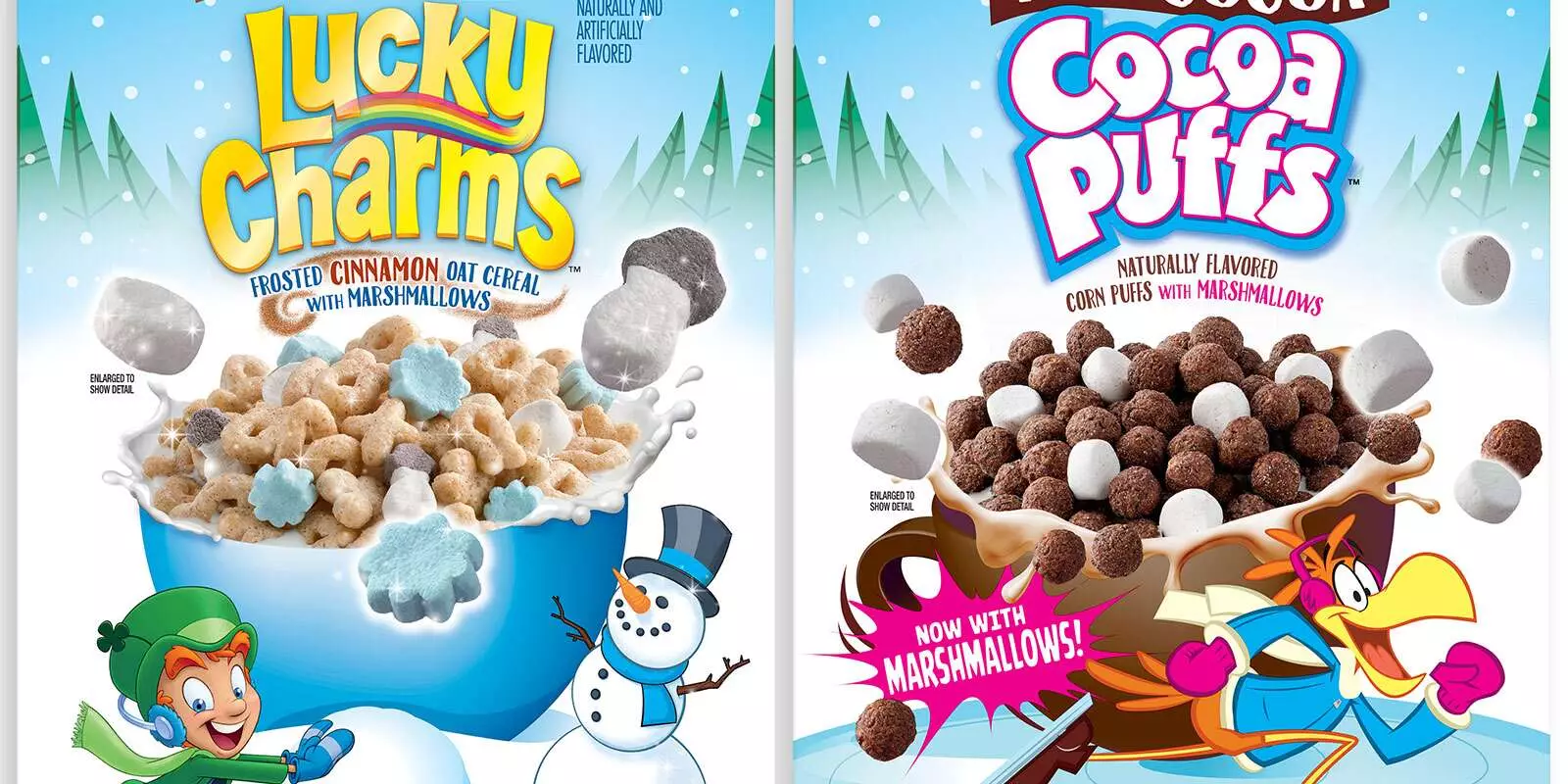 'Hot Cocoa' Cocoa Puffs og 'Cinnamon Vanilla' Lucky Charms er vinterlige versioner af dine yndlingskorn