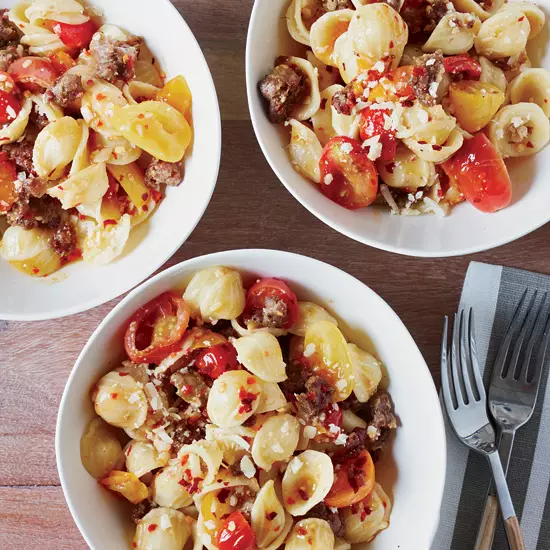 Orecchiette aux saucisses et tomates cerises