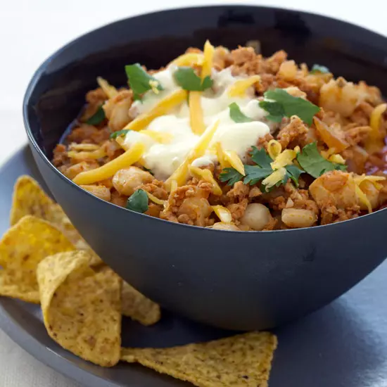 Soupe de chili à la dinde avec hominy